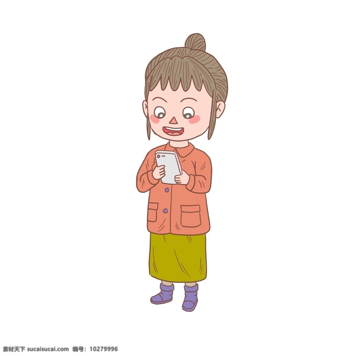 卡通手绘人物看手机少女素材图片下载-素材编号10279996-素材天下图库